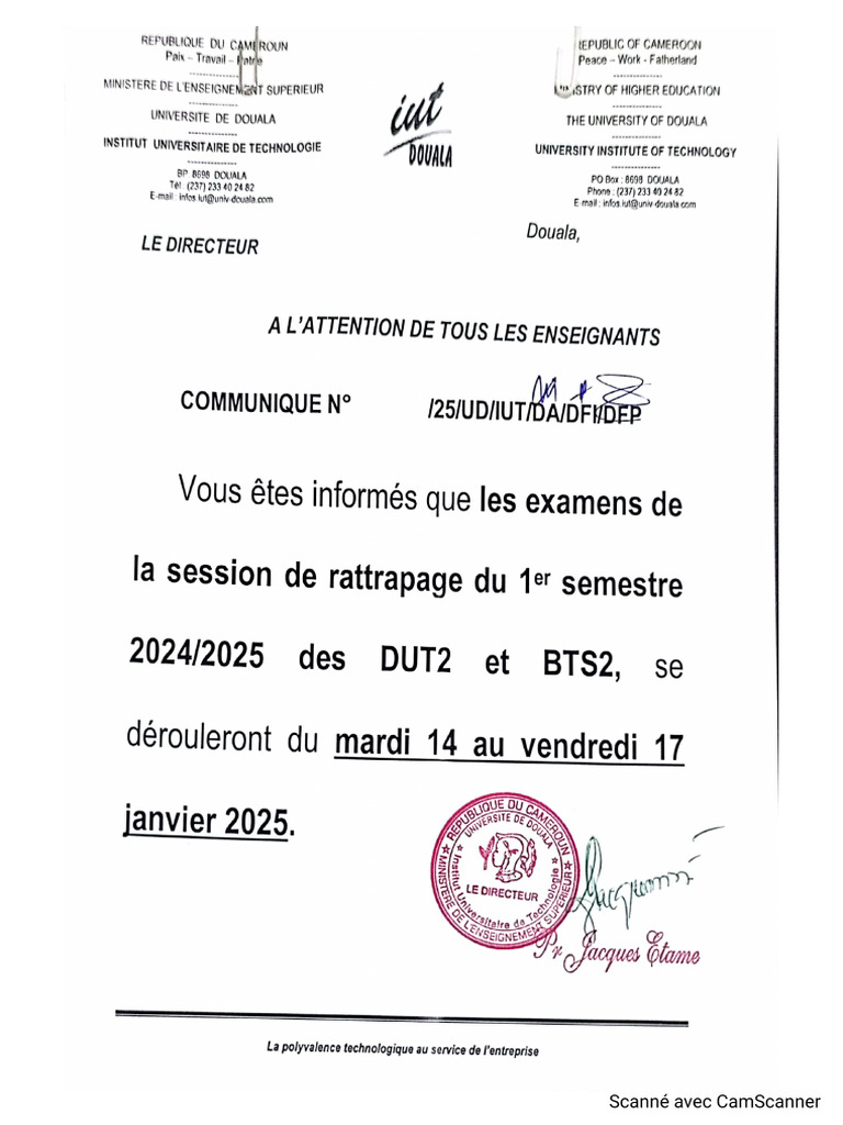 Examens de Rattrapage DUT2 BTS2 | PDF