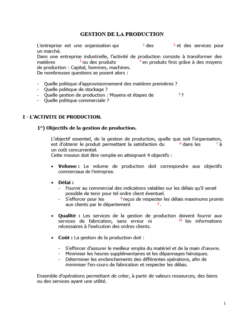Gestion de la production en entreprise | PDF | Économie | Business