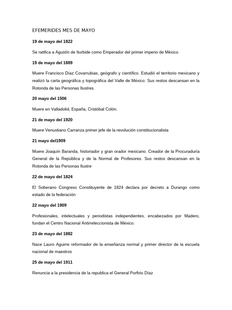 Efemerides Mes de Mayo | PDF