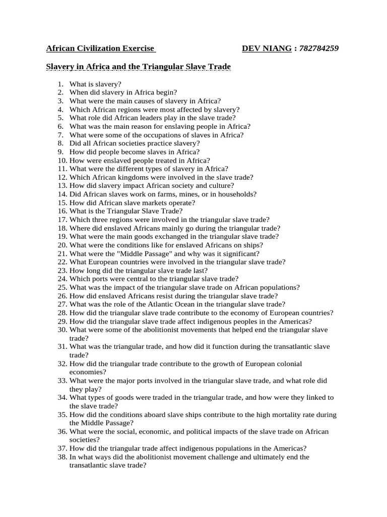 African Civilization Exercise | PDF | Atlantic Slave Trade | Slavery