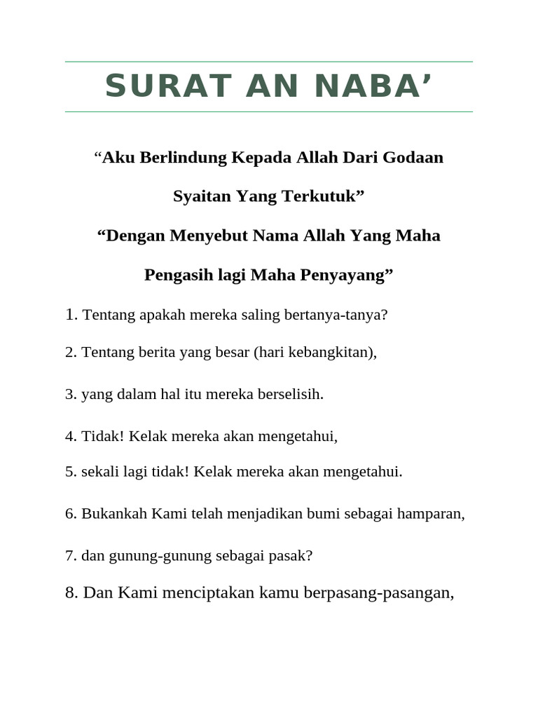 Surat An Naba | PDF