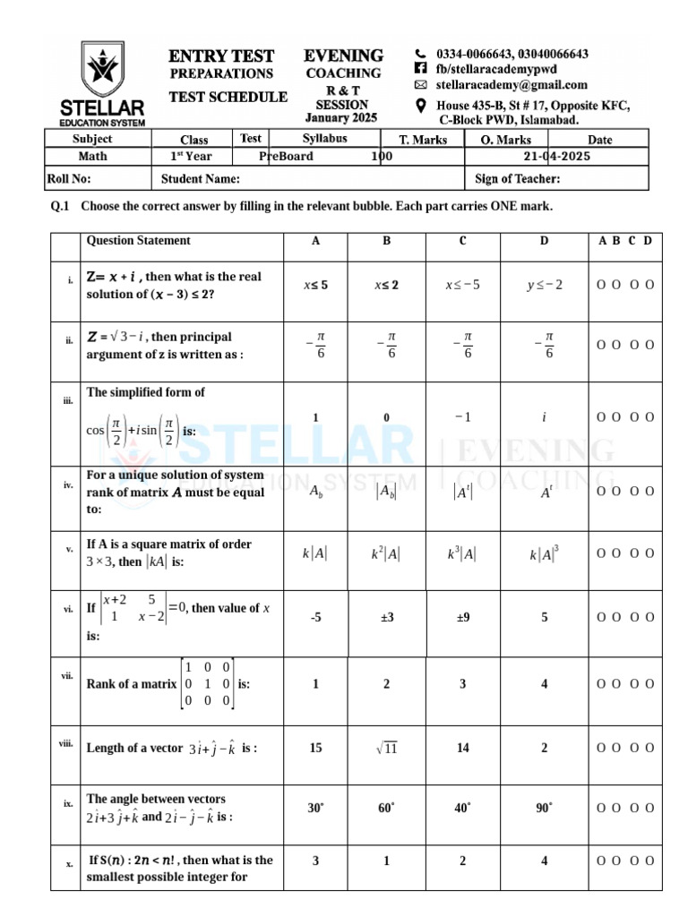 Math PreBoard HSSC-I 2025 | PDF | Geometry | Mathematical Objects