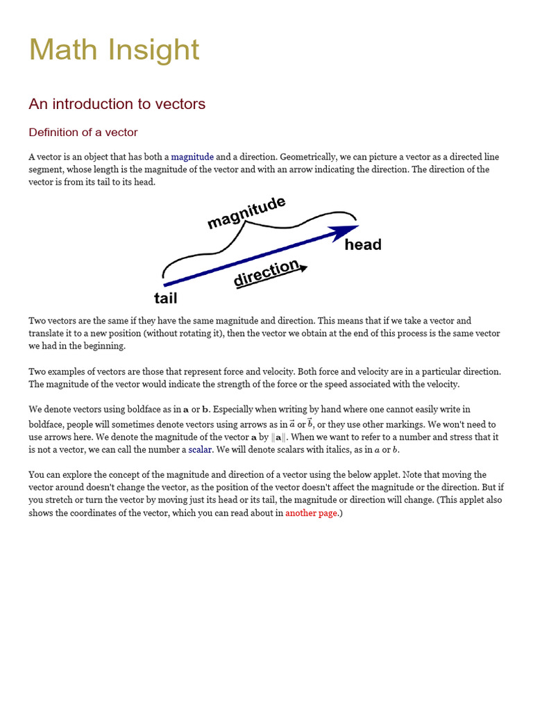 An Introduction To Vectors - Math Insight | PDF | Euclidean Vector | Physics