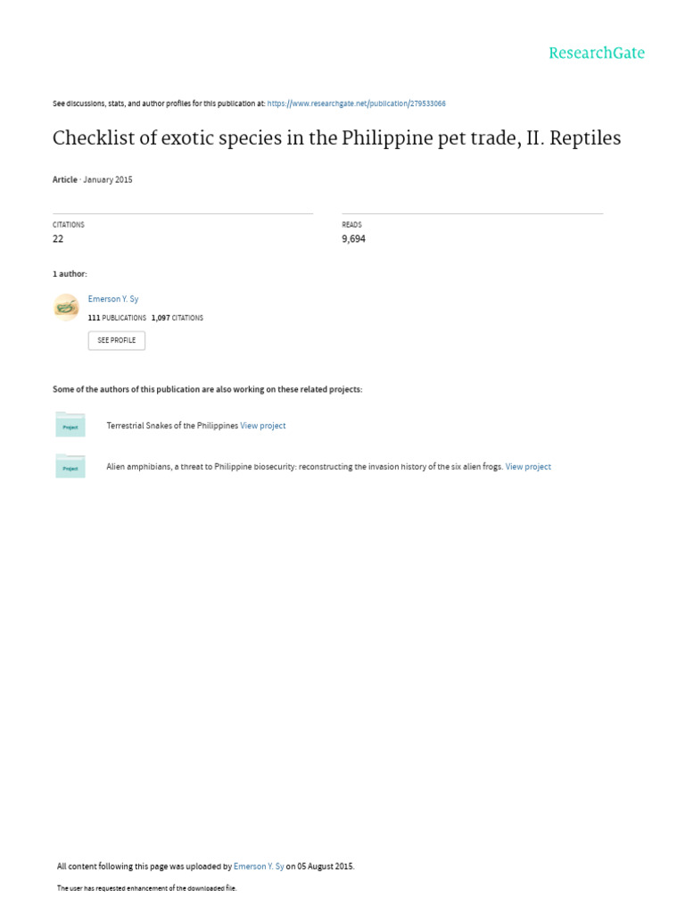 Checklist of Exotic Species in The Philippine Pet Trade, II. Reptiles ...