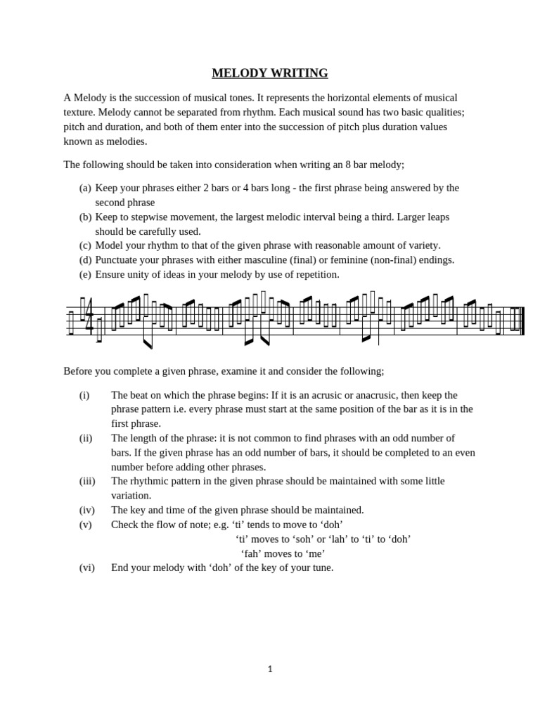 Melody Writing F2-4 | PDF | Rhythm | Elements Of Music