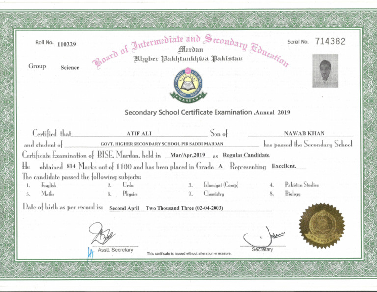 SSC Certificate | PDF