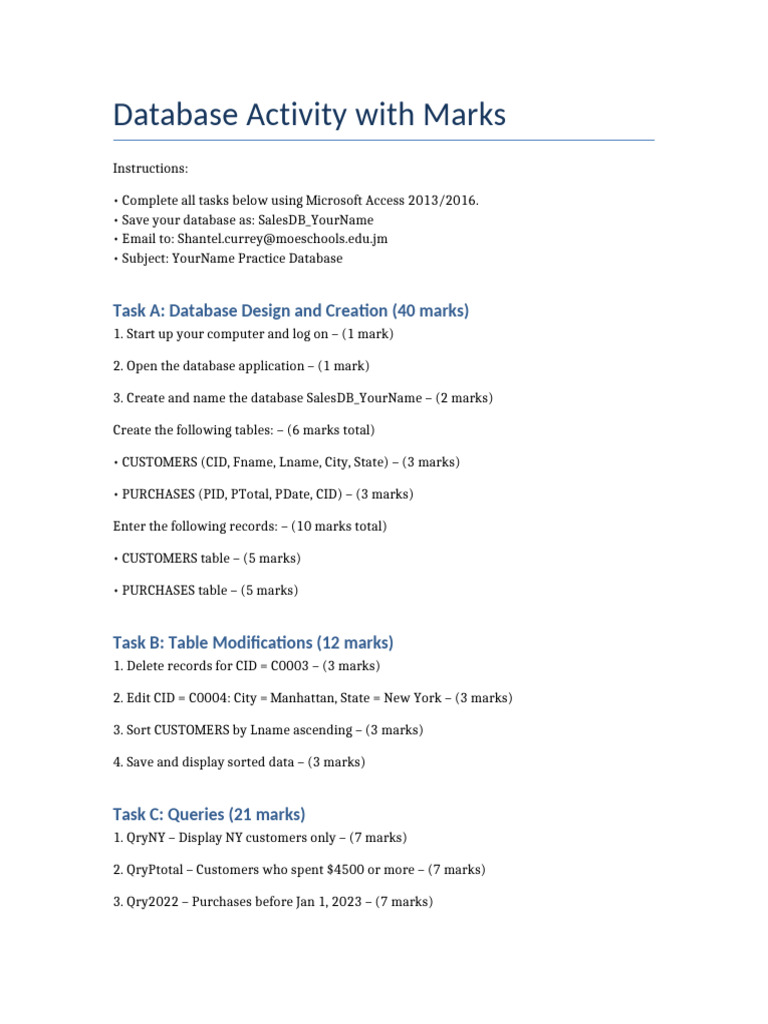 Database_Activity_Assignment_with_Marks | PDF | Databases | Microsoft ...