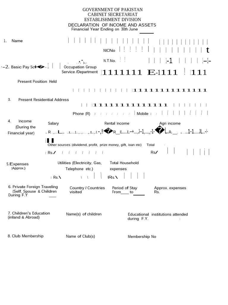 Assets Declaration Form For Govt Servants | PDF | Business | Money
