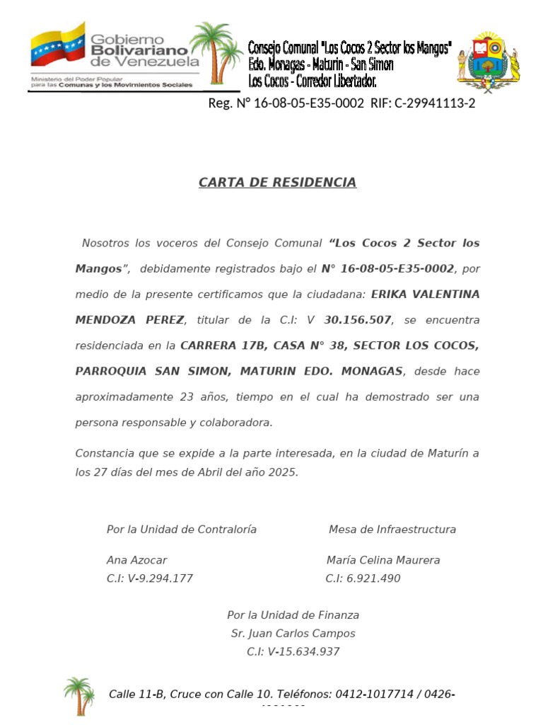 Carta de Residente Cocos II | PDF