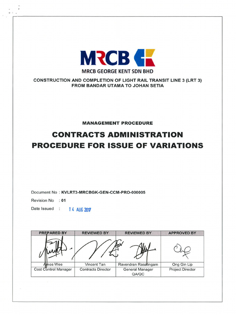 Contracts Administration Procedure For Issue of Variation Rev01 | PDF