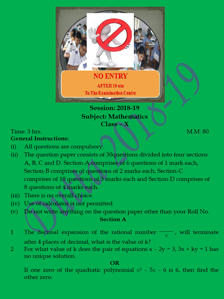 16211class X SET C Math Feb Pre Board 2019 | PDF | Circle | Area