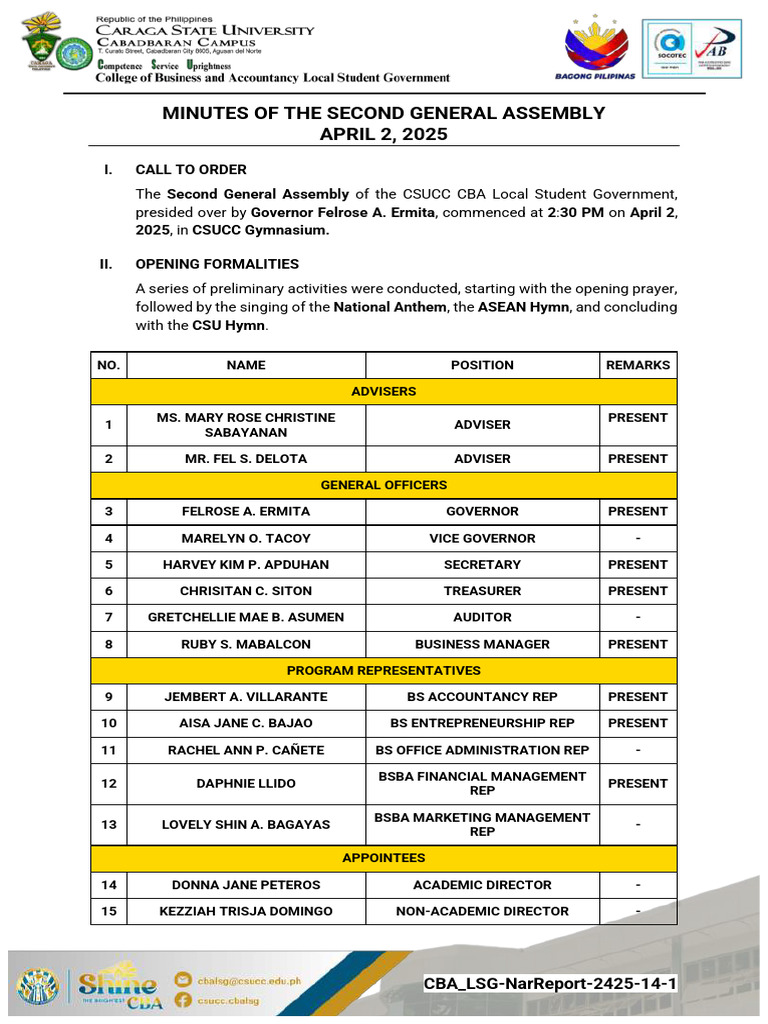14 CBALSG Minutes of The Second General Assembly 2025 | PDF