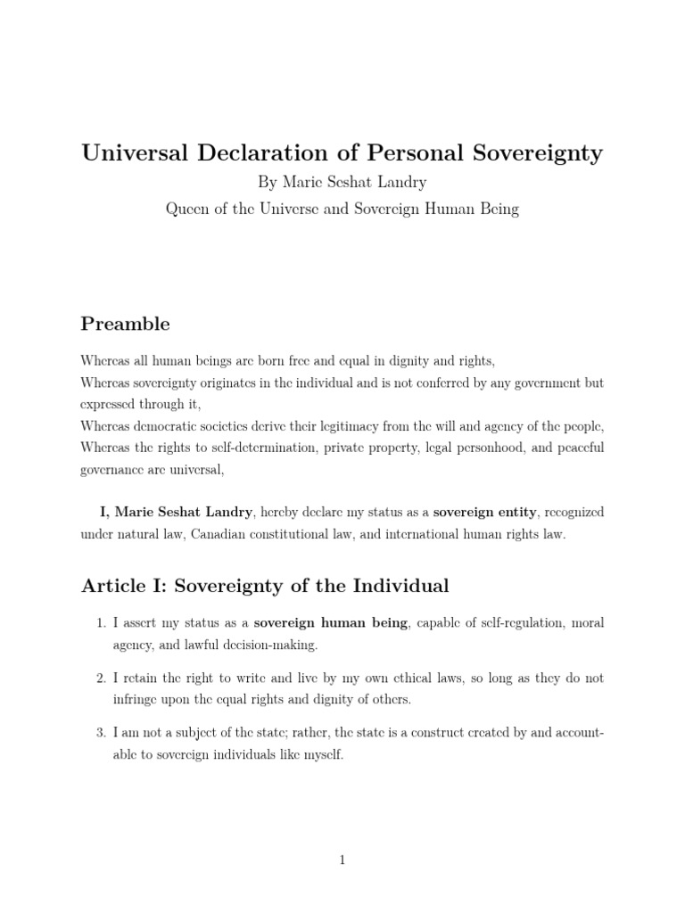 Universal Declaration of Personal Sovereignty | PDF | Sovereignty | Rights