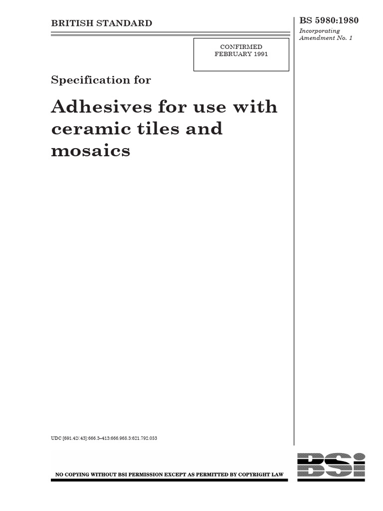 BS 5980:1980 Adhesives for Ceramics | PDF | Flooring | Adhesive