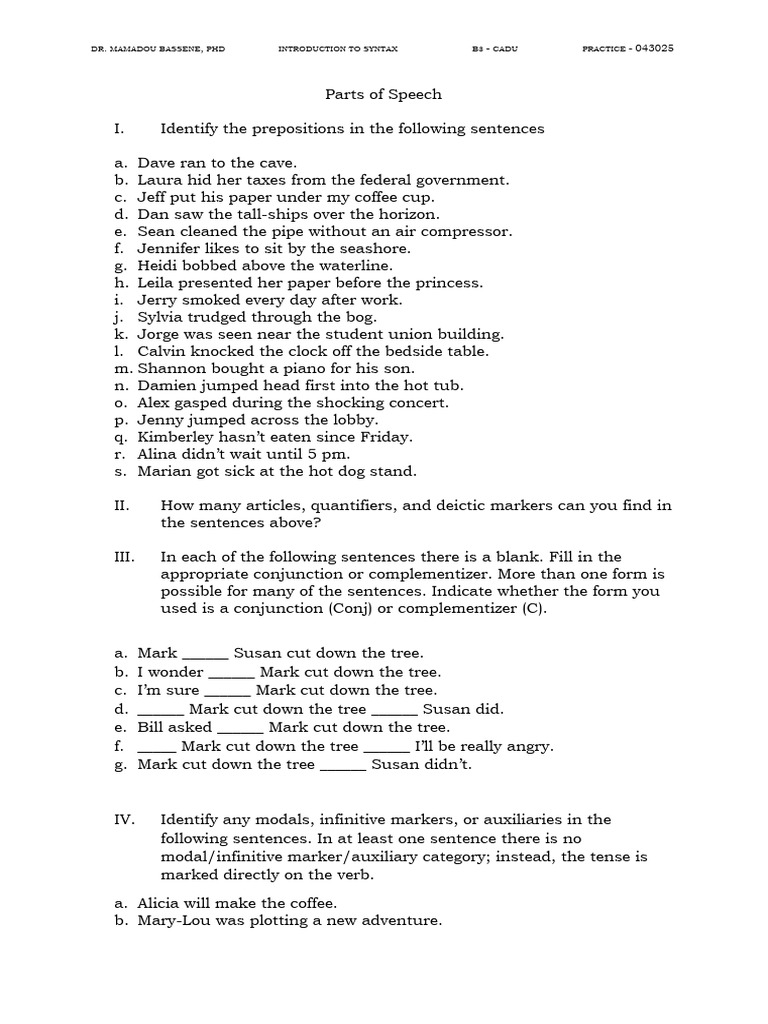Parts of Speech - Practice | PDF | Verb | Morphology