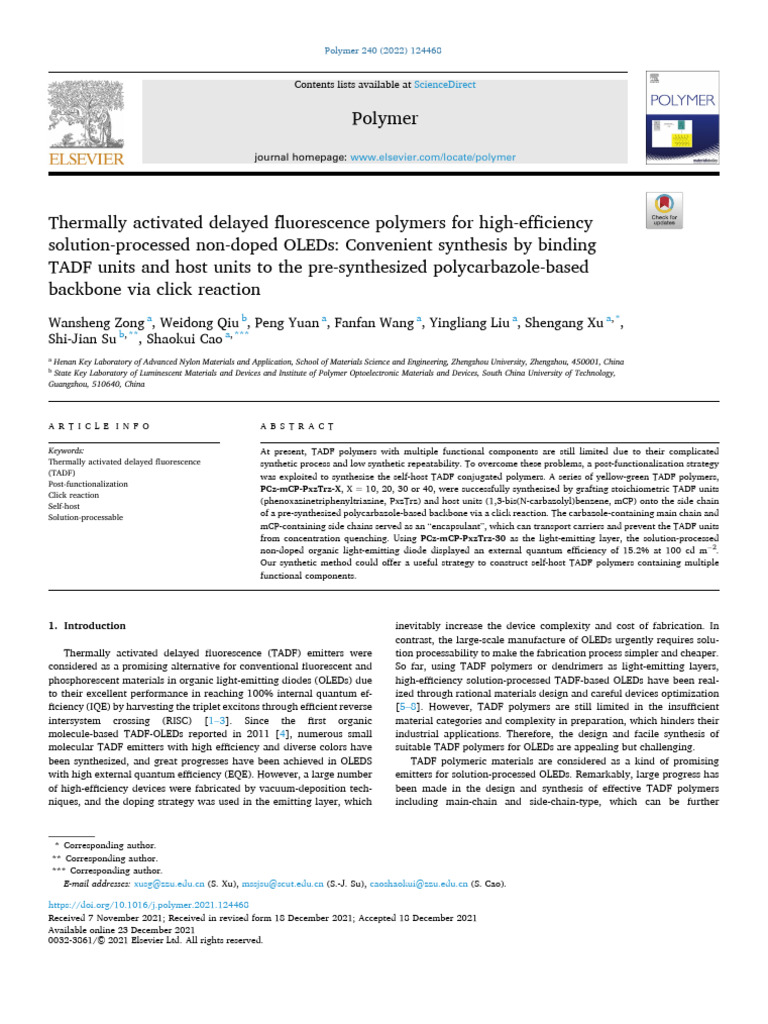 Delayed Fluorescent Polycarbazole | PDF | Oled | Applied And Interdisciplinary Physics