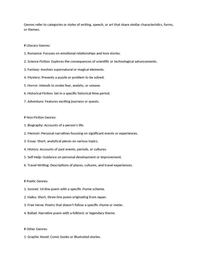 Genres Refer To Categories or Styles of Writing | PDF