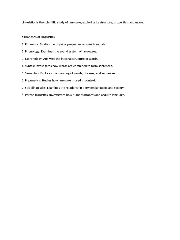 Overview of Linguistics Branches | PDF