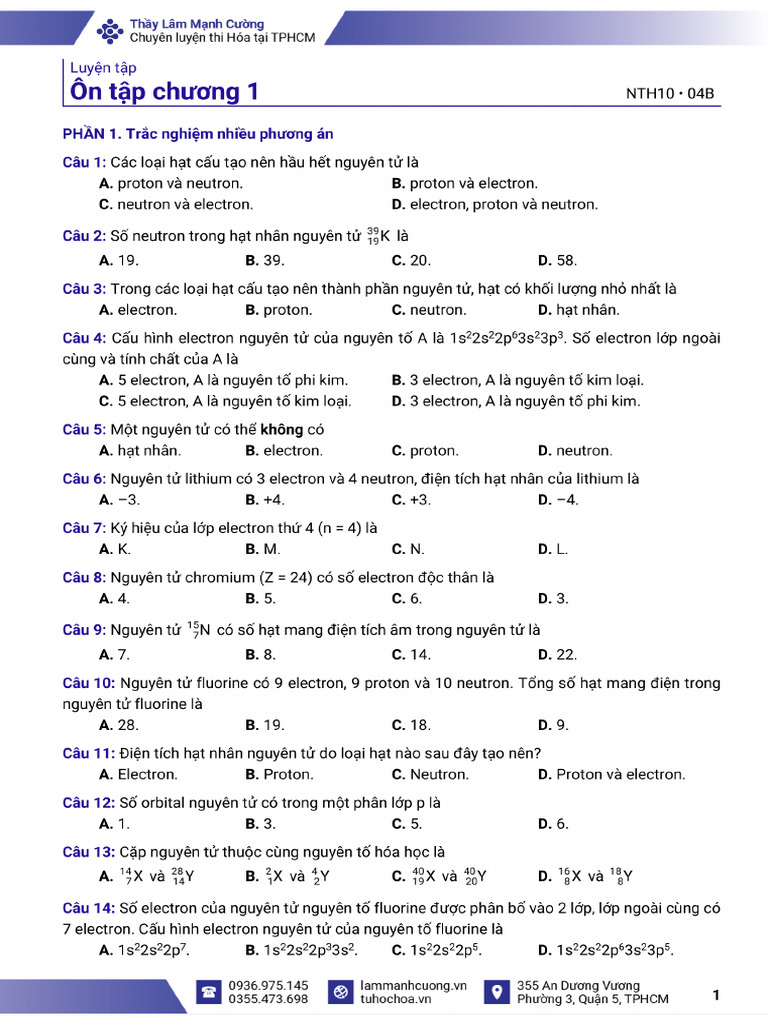 04B. Ôn tập chương 1 | PDF