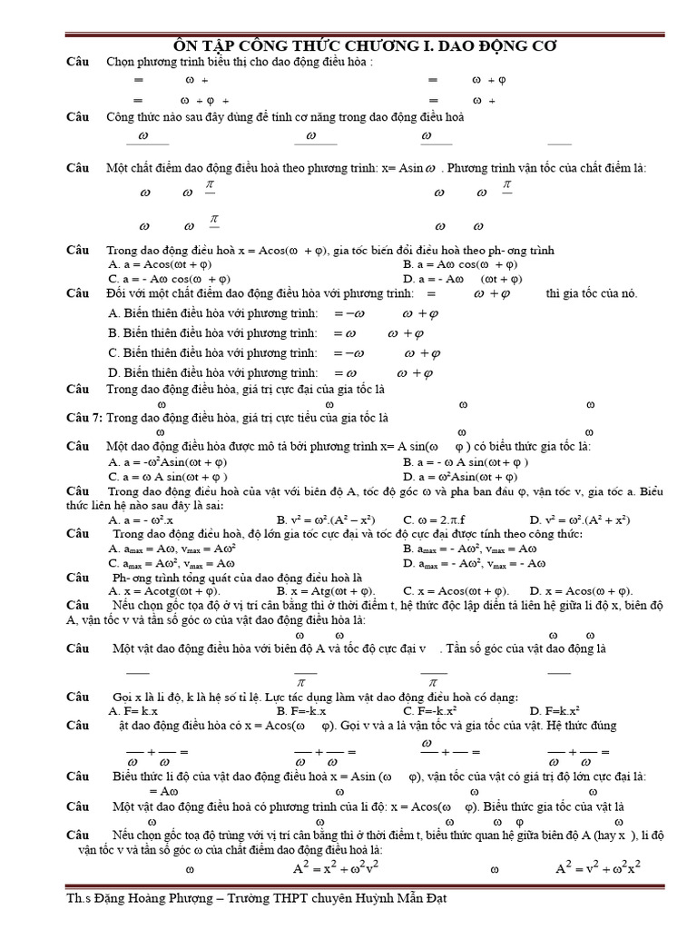 On Tap Cong Thuc Chuong I | PDF