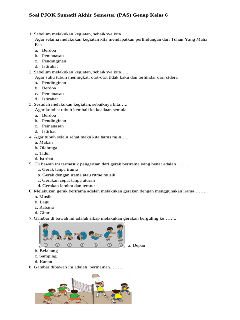 Soal Pas Genap Pjok Kelas 6 2024-2025 | PDF