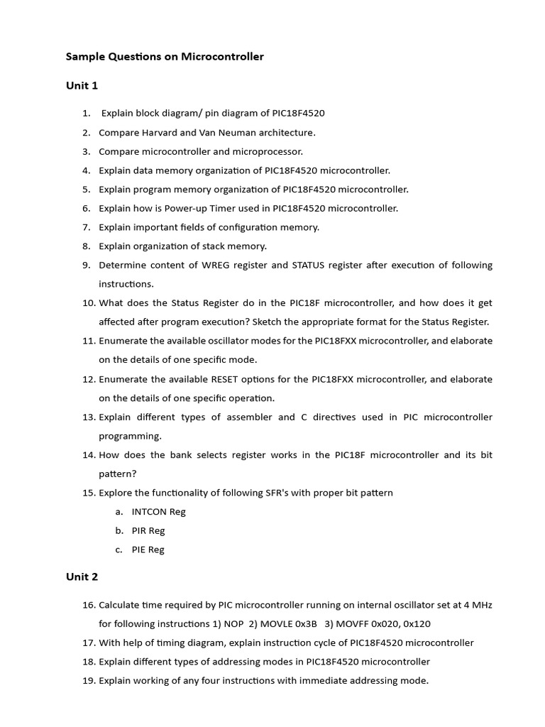 Sample Questions of Microcontroller Course 1 | PDF | Microcontroller ...