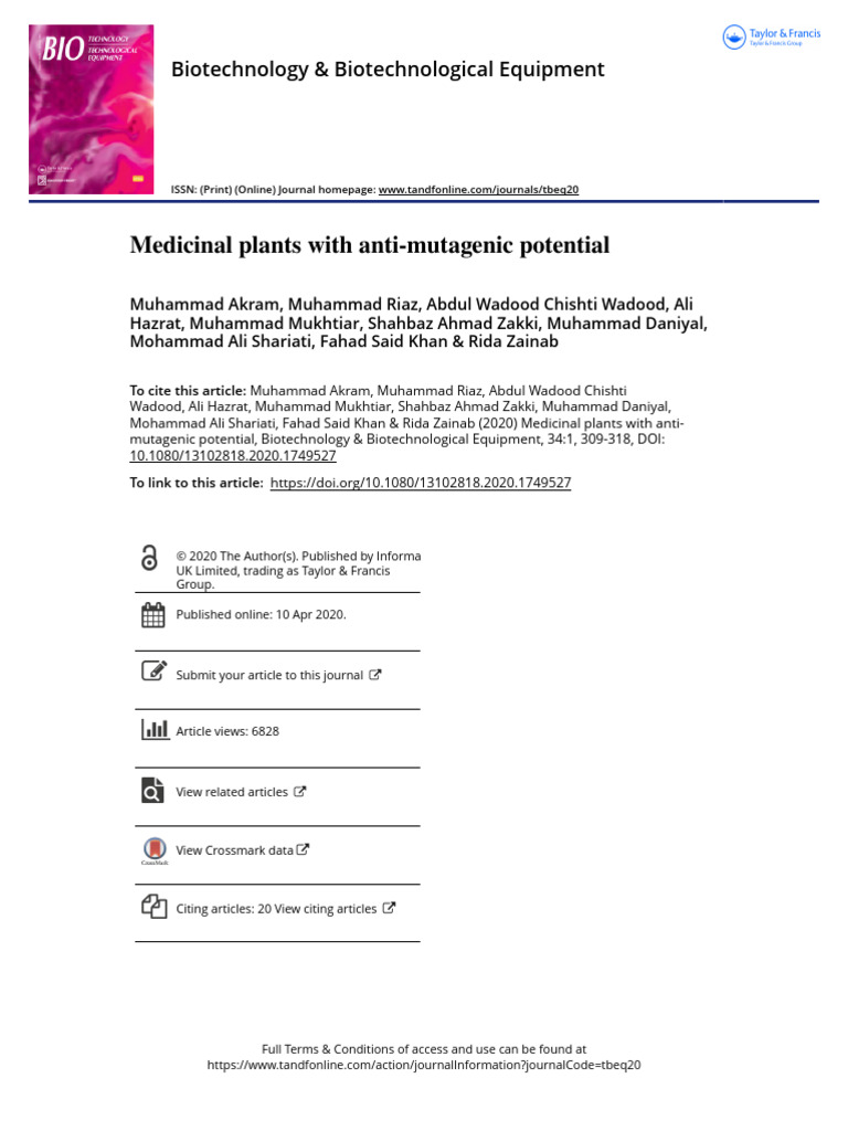 Medicinal Plants With Anti-Mutagenic Potential | PDF | Mutagen | Carcinogen