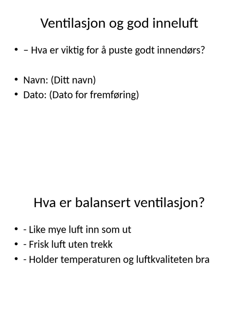Ventilasjon Presentasjon | PDF