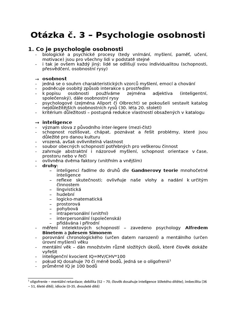 ZSV Ot. 3 Psychologie Osobnosti | PDF