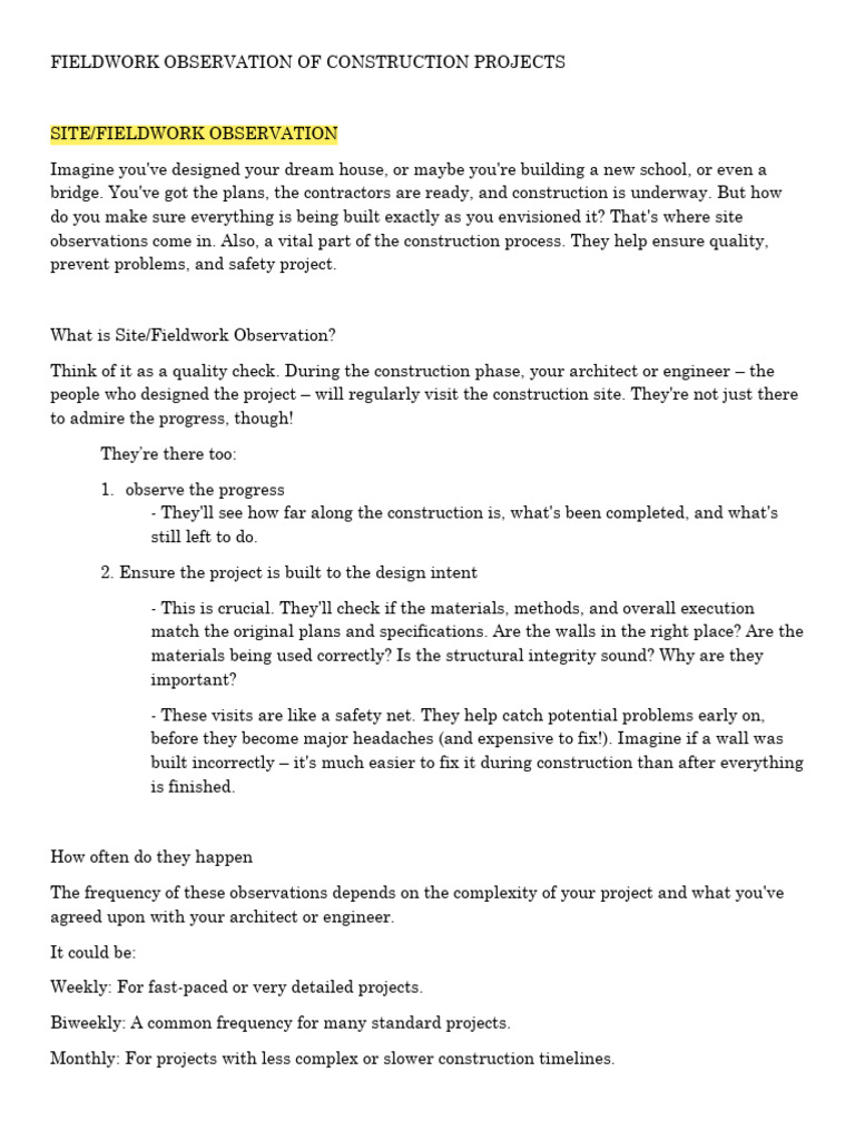 Construction Observation Essentials | PDF | Safety | Field Research
