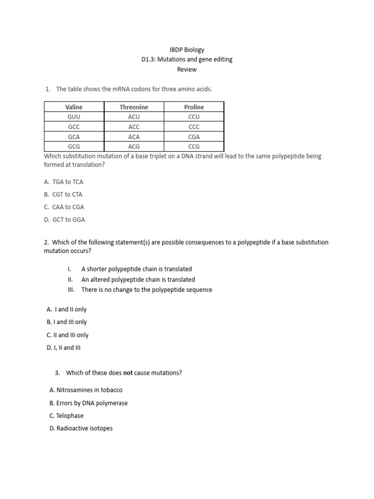 Mutations and Gene Editing in IBDP Biology | PDF | Mutation | Point ...