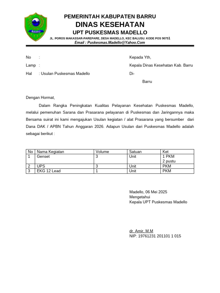 Usulan Puskesmas Madello 2026 | PDF
