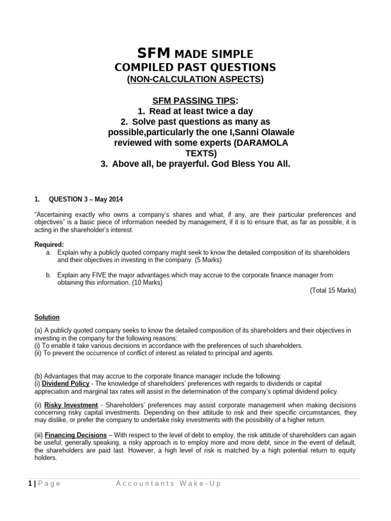 SFM Non-Calculation Questions & Answers | PDF | Dividend | Hedge (Finance)