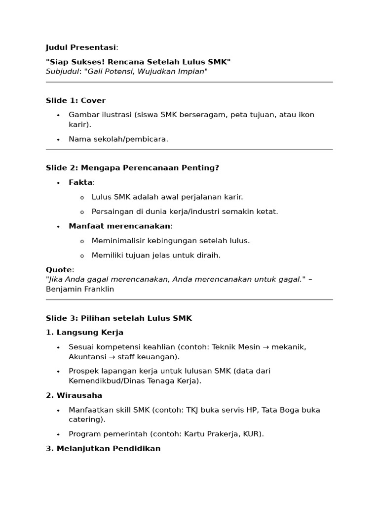 Materi Perencanaan Karir Setelah SMK | PDF
