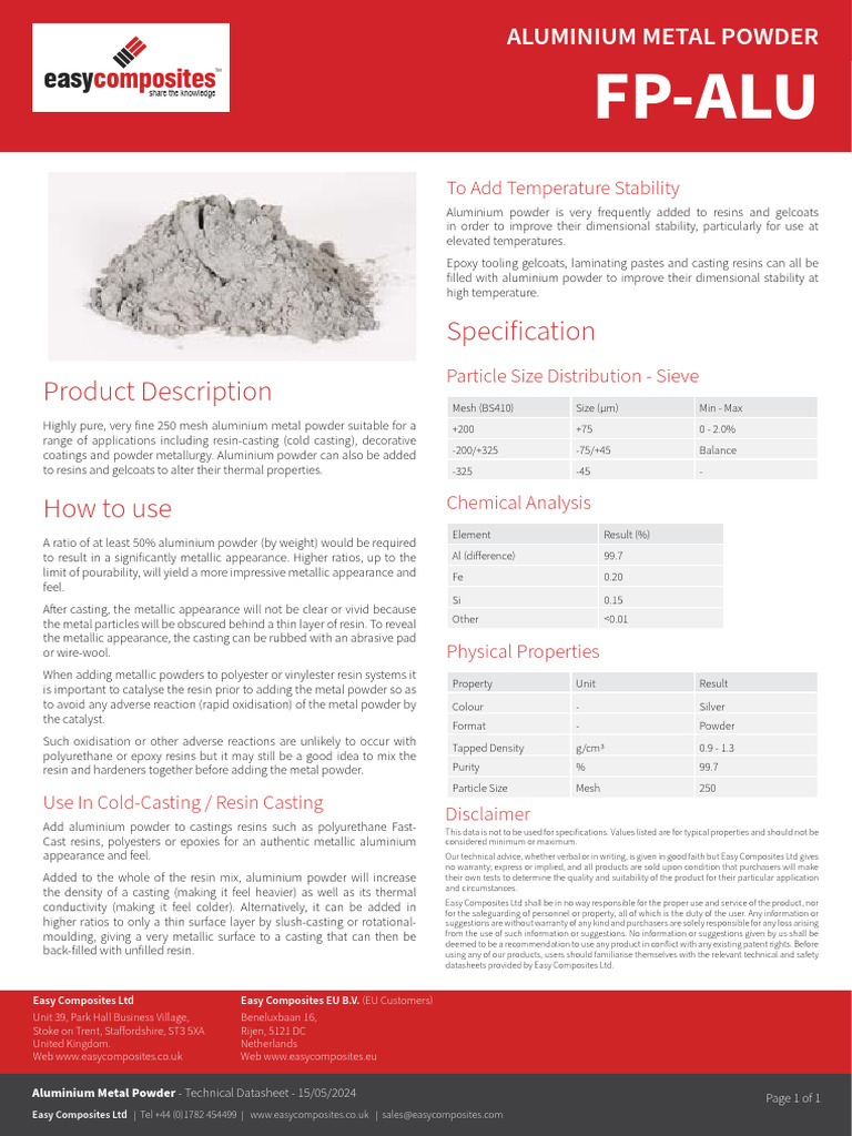 Aluminium Metal Powder Datasheet | PDF | Metals | Aluminium
