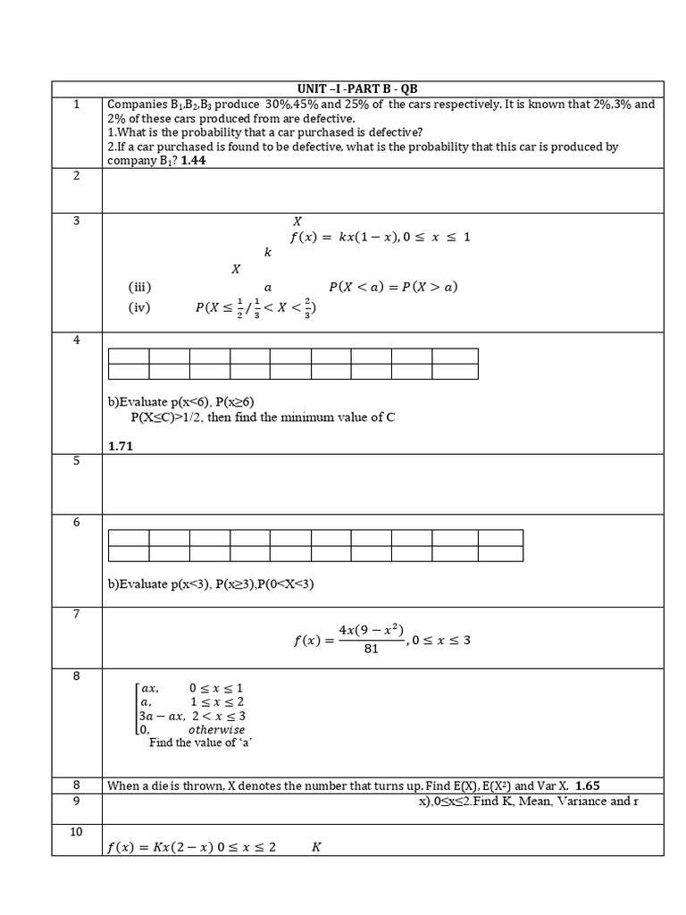Pds Question Bank Unit 1&2 Part B | PDF | Probability Density Function | Variance