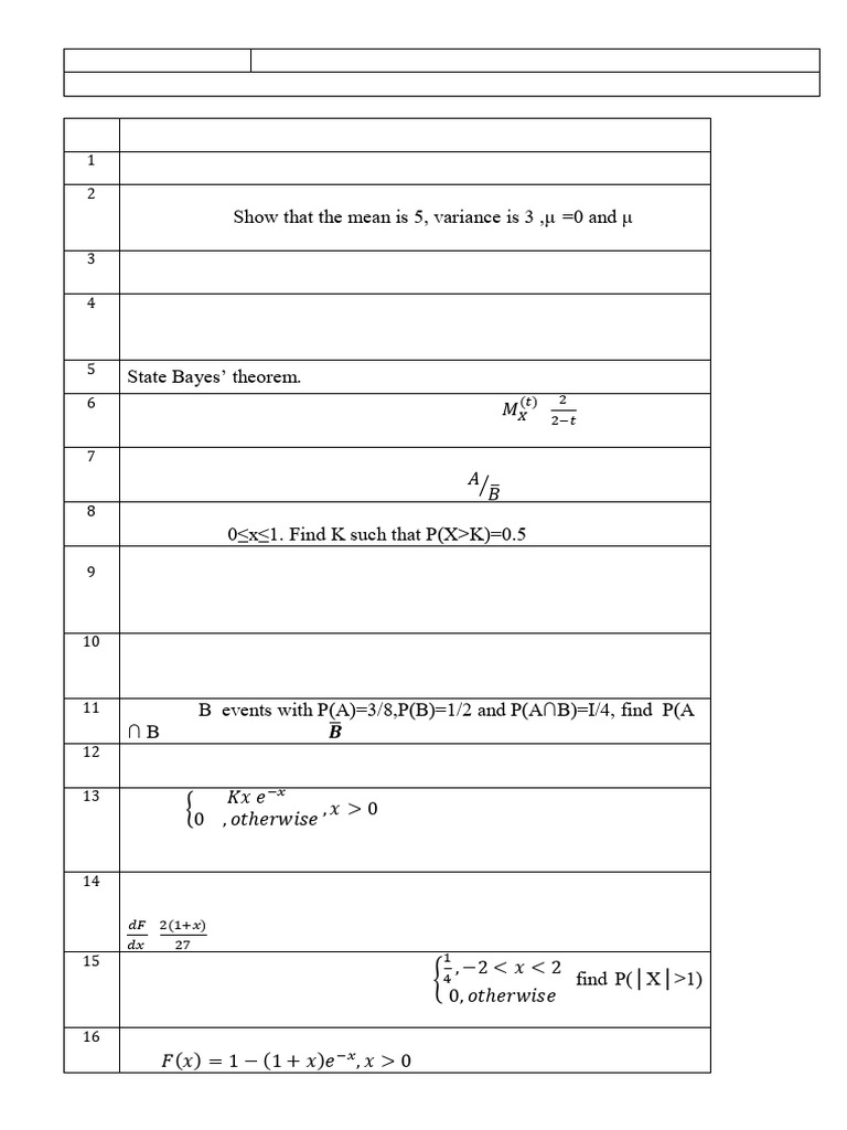 PDS Question Bank Part - A | PDF | Variance | Probability Distribution