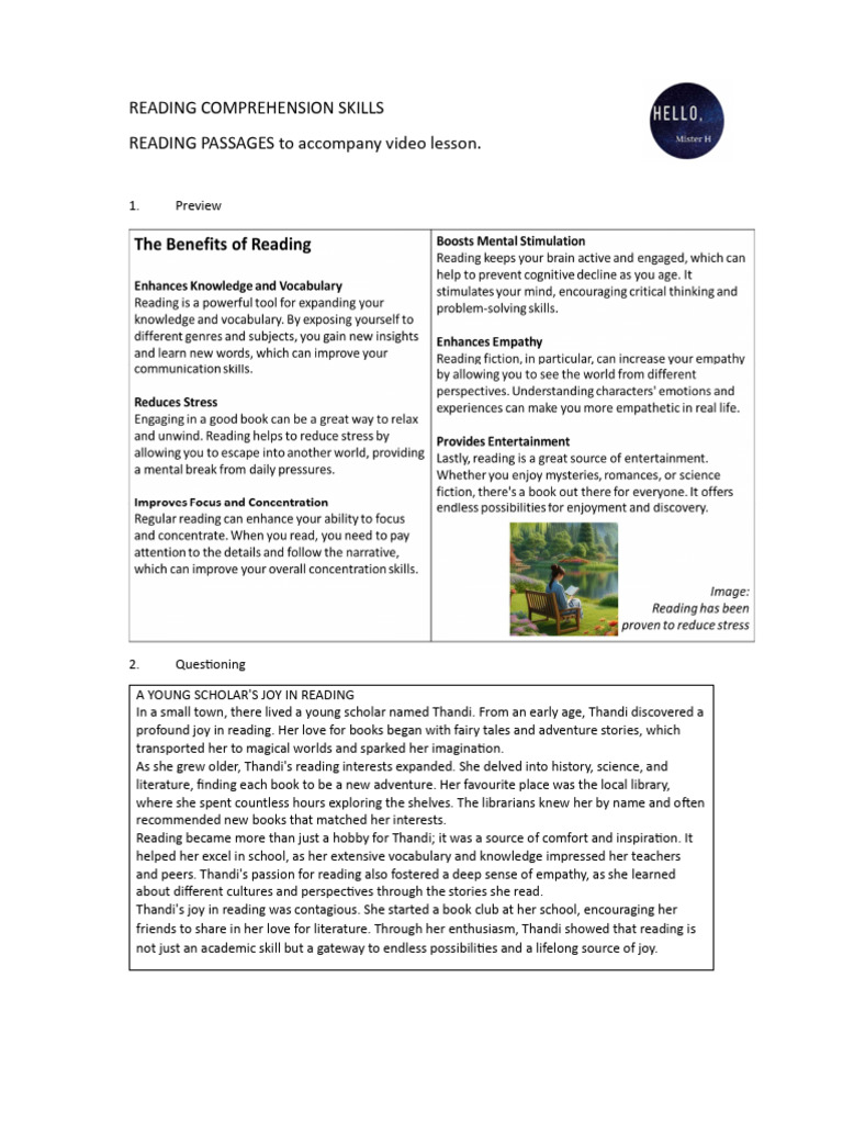 Comprehension Skills Document 1 | PDF