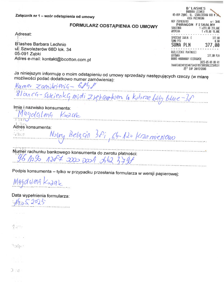 Formularz Odstąpienia Od Umowy | PDF