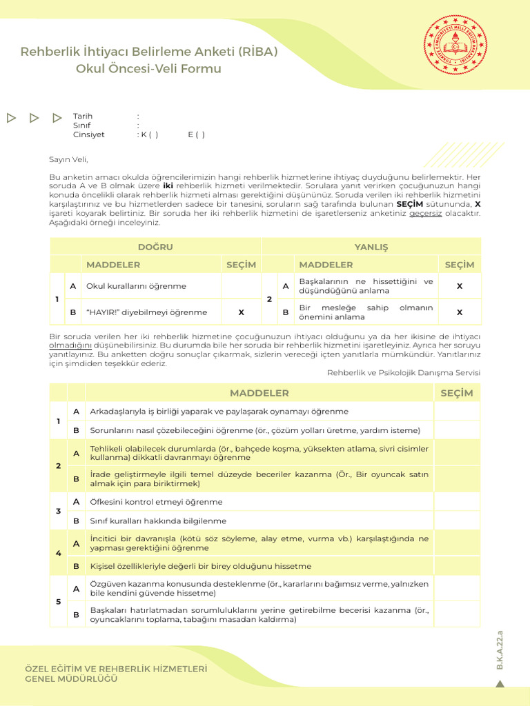 RIBA FORM Veli Okul Oncesi | PDF