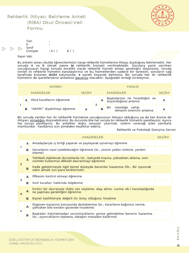 RIBA FORM Veli Okul Oncesi | PDF