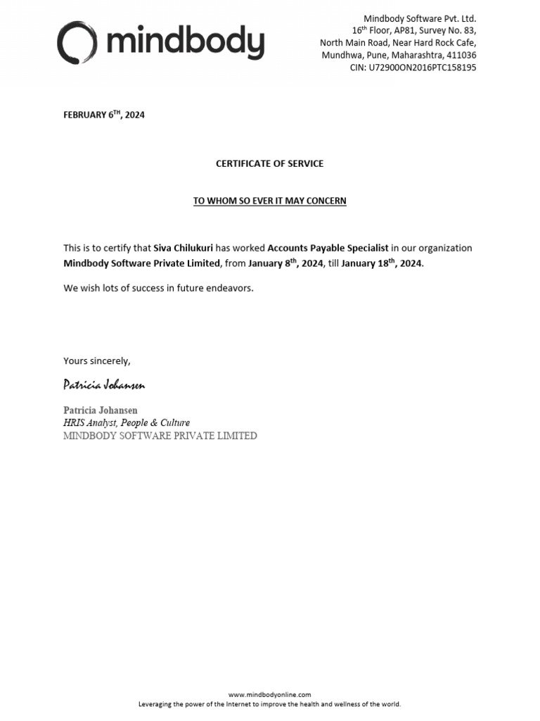 Experience and Relieving Letter - Siva Chilukuri | PDF