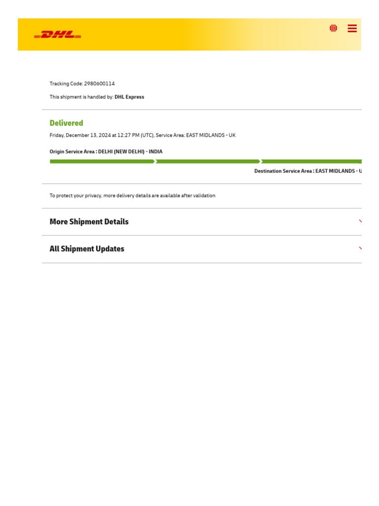 DHL Tracking Details for Shipment 2980600114 | PDF