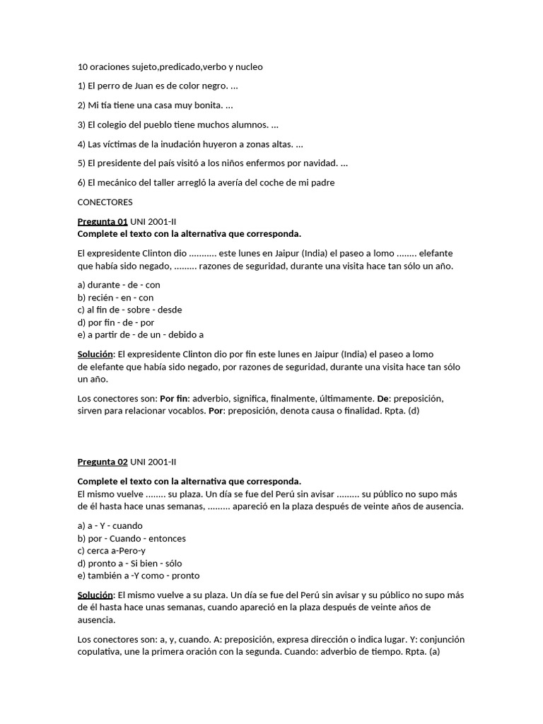 10 Oraciones sobre Sujeto y Predicado | PDF | Gramática | Sintaxis