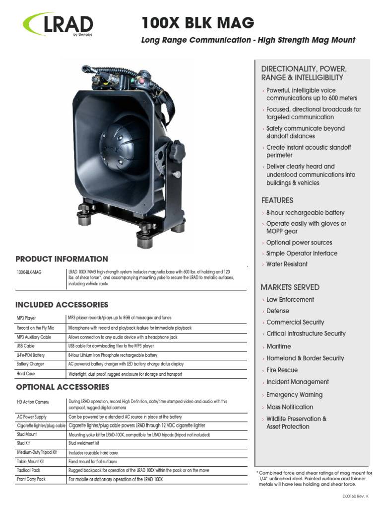 Lrad-100x BLK Mag Ds QR D00160-Rev.-K | PDF | Electromagnetic Compatibility | Electronics