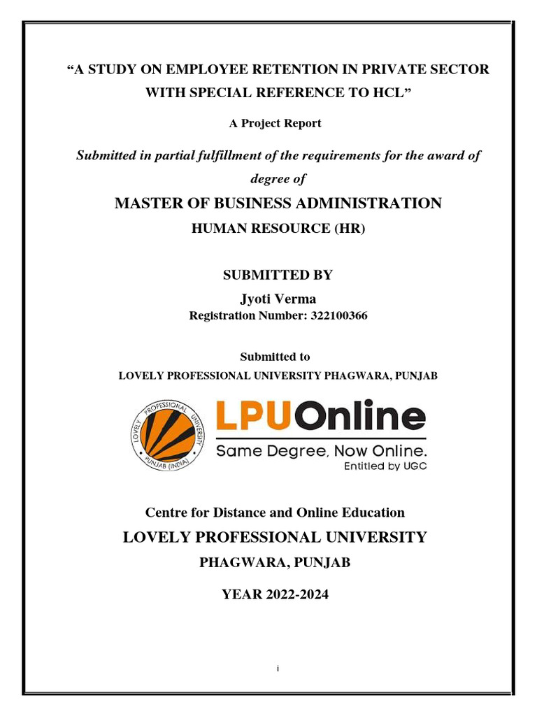 Employee Retention in PVT Sector Spl. Ref To HCL Jyoti | PDF | Employee ...