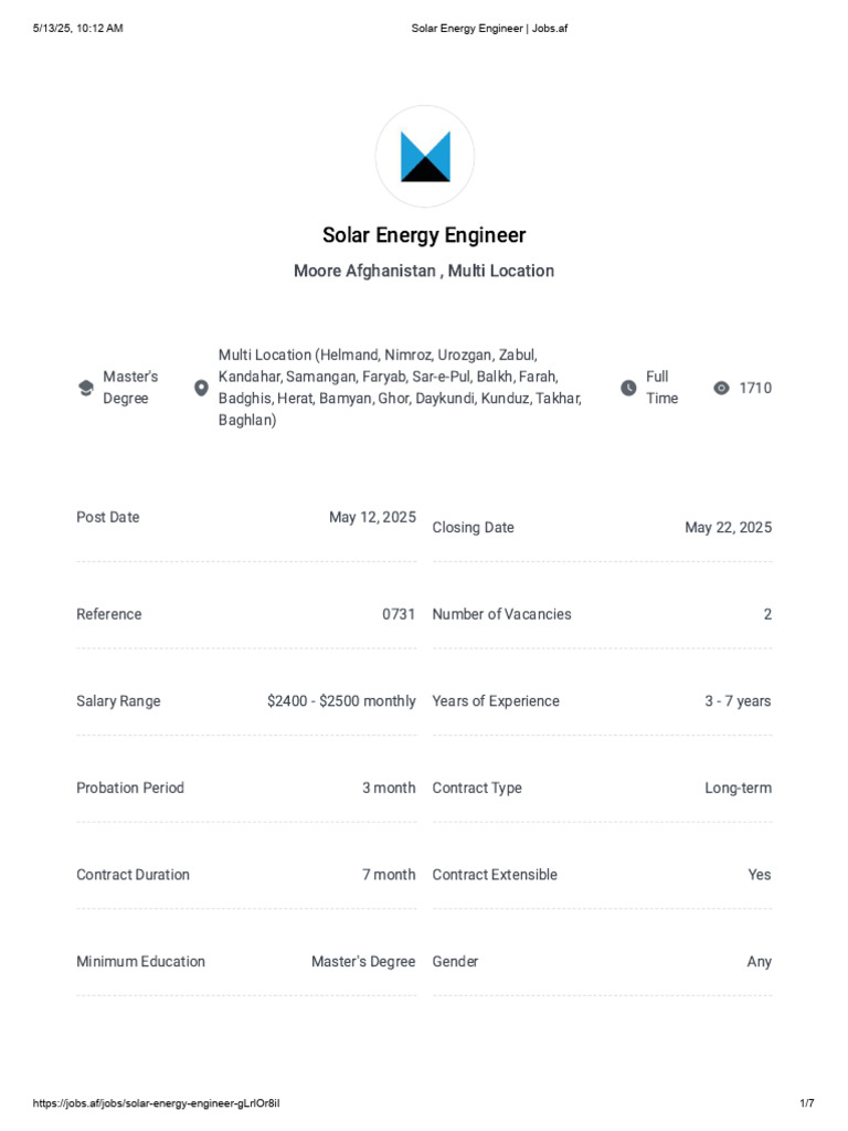 Solar Energy Engineer - Jobs - Af | PDF | United Nations Development ...