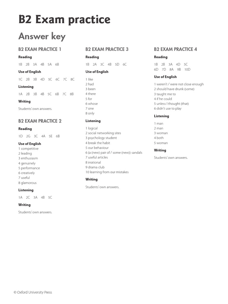 B2 Exam Practice Answer Key | PDF | Psychology | Behavioural Sciences