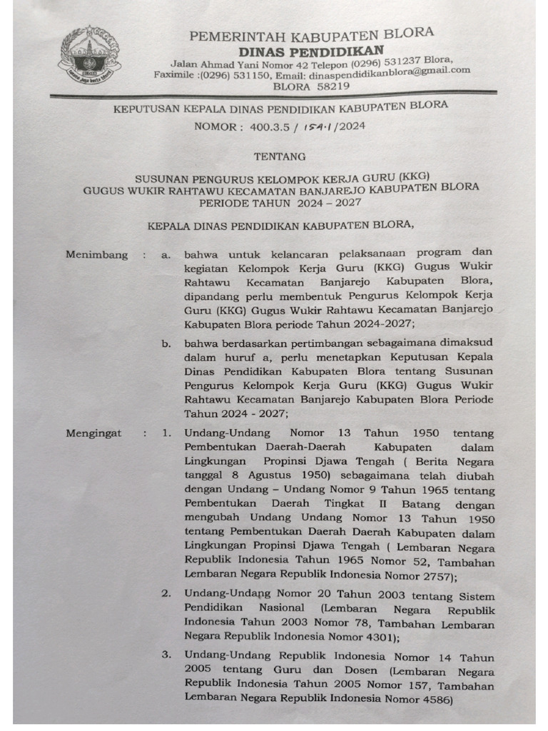 SK KKG-SD Wukir Rahtawu Kec. Banjarejo | PDF