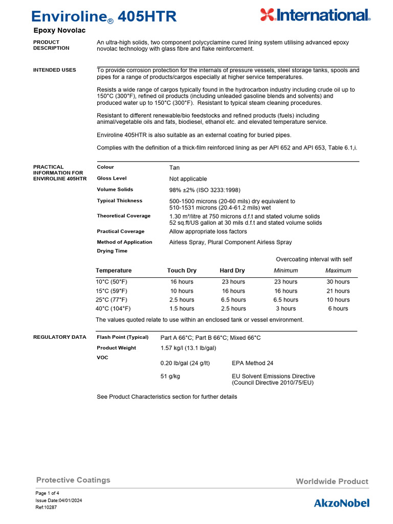 Enviroline 405HTR Application Guide | PDF | Epoxy | Coating